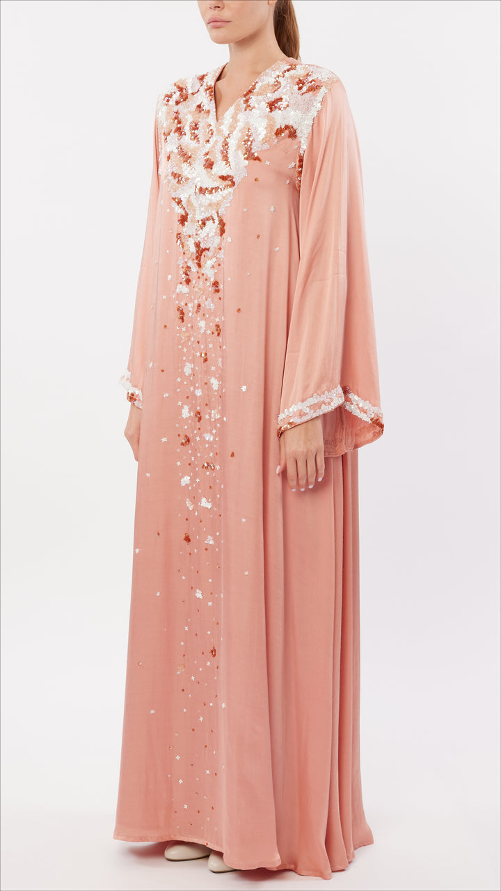 Abstract Sequin Embellished V-Neck Dress